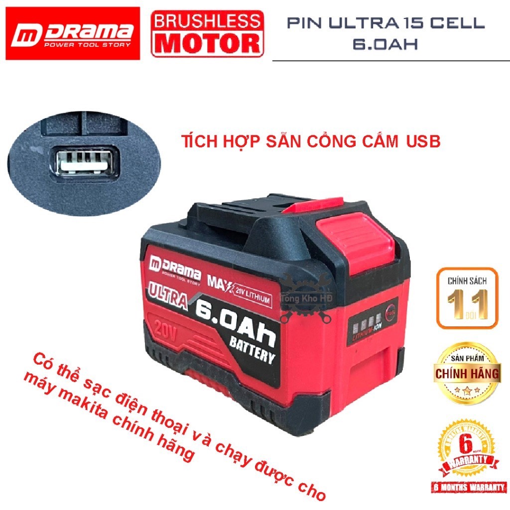 Pin 15 Cell DRAMA ULTRA 21V Dung lượng cao chân pin thông dụng | Shopee ...