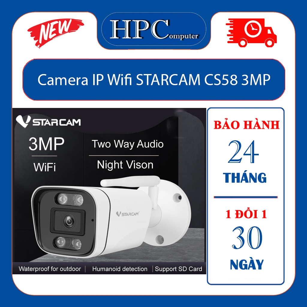 Camera IP Wifi STARCAM CS58 3MP (Đàm thoại 2 chiều, Hồng ngoại 15m, Báo động, Hỗ Trợ Cài Đặt ...