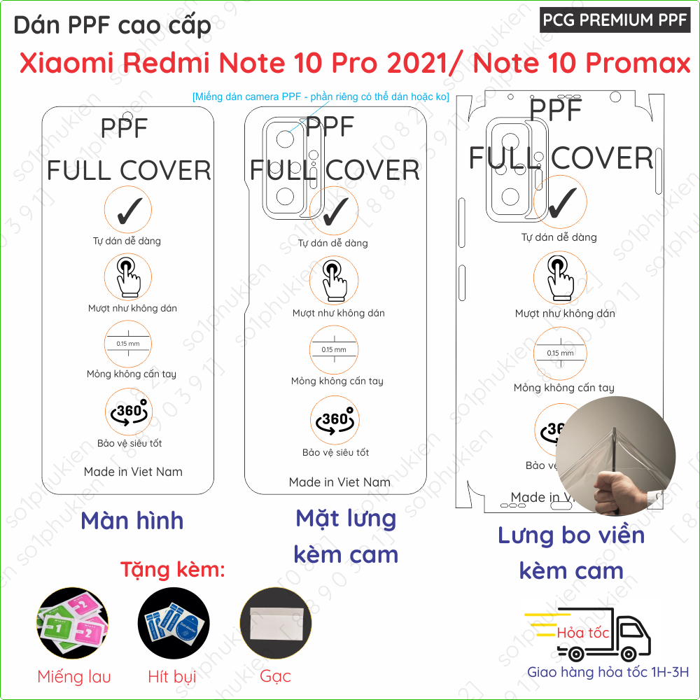 Dán PPF XiaomI Redmi Note 10 pro (2021)/ Note 10 Promax loại nhám, bóng ...