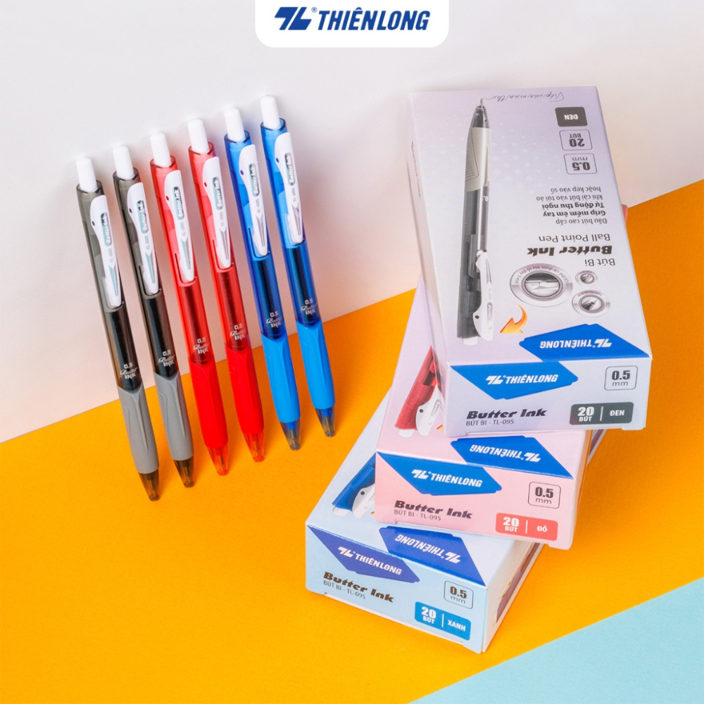 Combo 5/10/20 Bút bi Thiên Long TL-095 - Bút bi Butter Ink ngòi 0.5mm - Mực xanh | Shopee Việt Nam