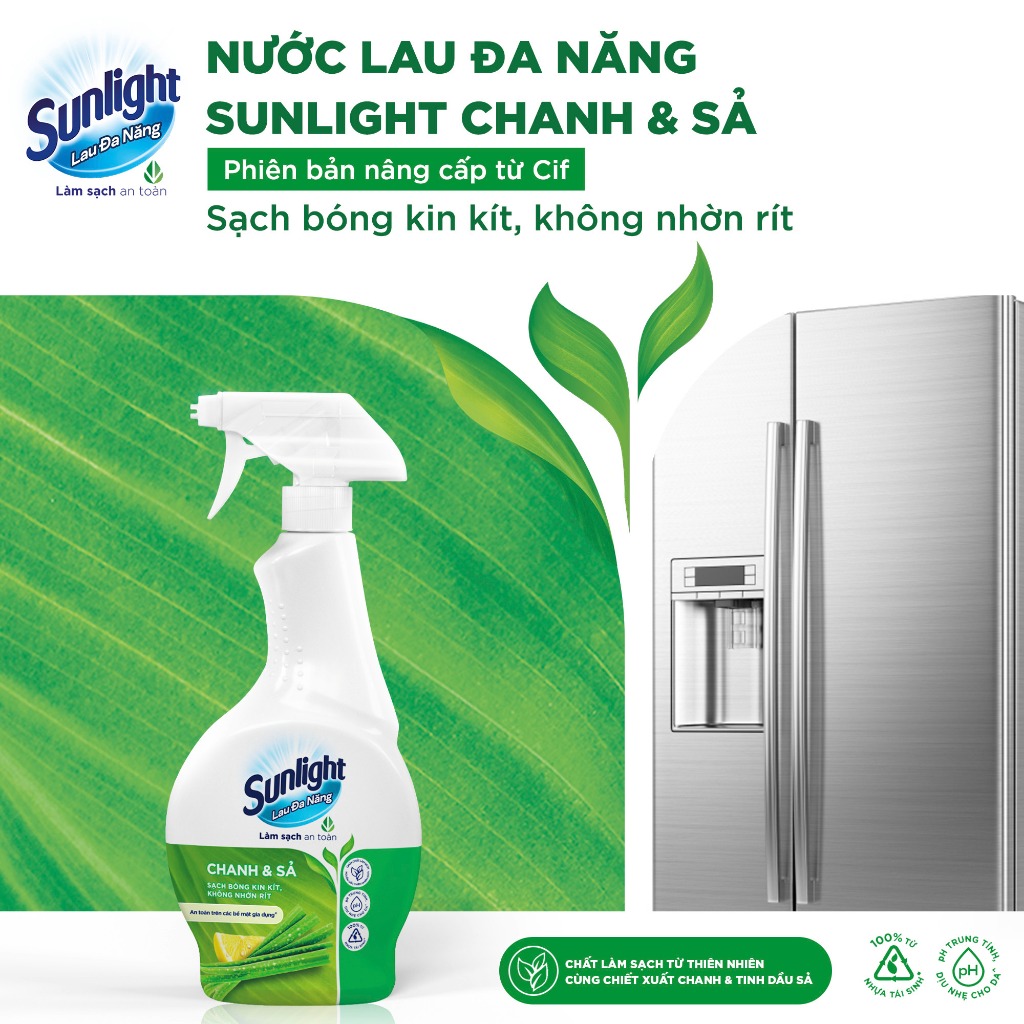 Combo 2 Nước lau đa năng Sunlight Chanh & Sả|Phiên bản nâng cấp từ Cif ...