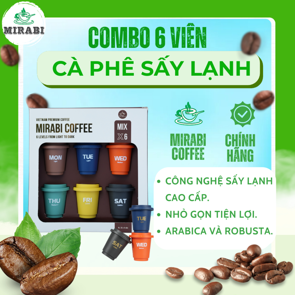 [ HỘP 6 viên ] Cà Phê Sấy Lạnh Mirabi Cao Cấp Từ Hạt Robusta và Arabica ...