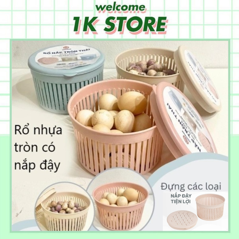 Rổ Tròn Có Nắp Nhựa - Phong Cách Hàn Quốc Đựng Thức Ăn Rau, Củ, Quả ...