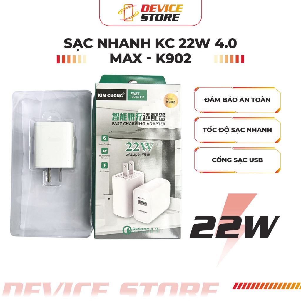 Củ Sạc Nhanh DEVICE STORE Cốc Sạc Nhanh Kim Cương (Đầu USB ) KC 22W 4.0 Max - K902 | Shopee Việt Nam