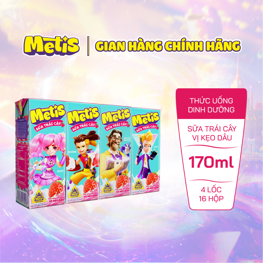 Metis - 16 hộp 170ml (4 Lốc) Thức uống dinh dưỡng sữa trái cây vị Kẹo ...