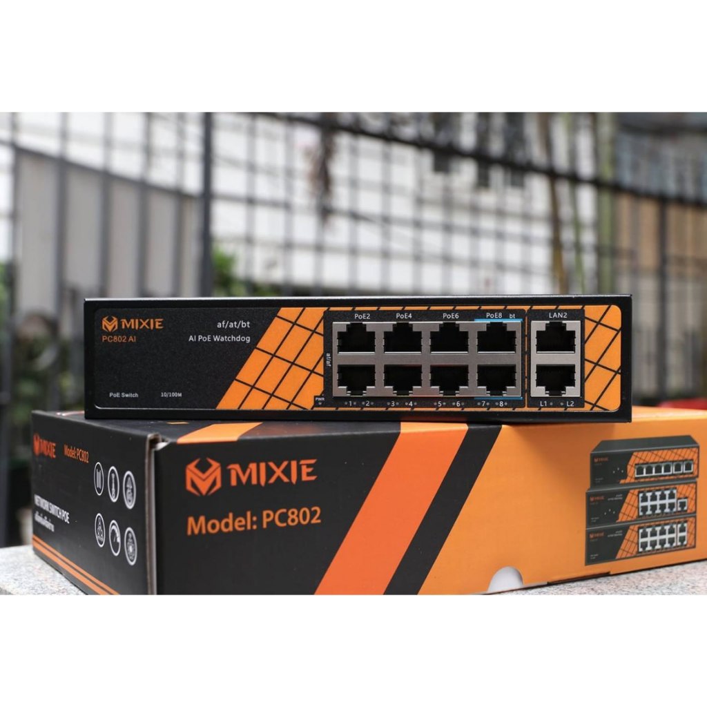 Switch POE MIXIE PC802 AI 8+2 (100Mbs), Tối đa 250M, Watchdog, Chống ...