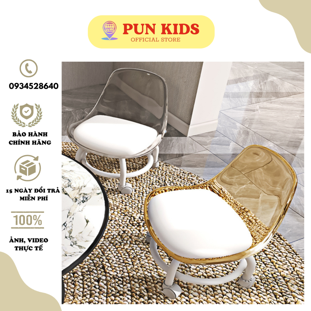 Ghế đẩu thấp lưng trong suốt, ghế nhỏ acrylic có bánh xe đa năng, ghế ...