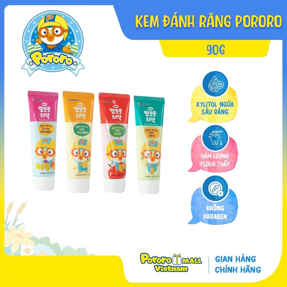 Kem đánh răng Pororo - 90g - vị táo/ dứa/ dưa gang/ trái cây | Shopee Việt Nam