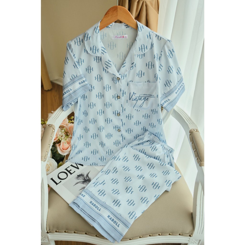 Đồ bộ nữ Karoll chất lụa luxury quần lửng áo tay cộc cổ pyjama NH24.041 ...