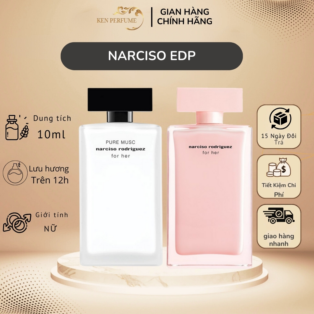 Nước hoa nữ Narciso For Her EDP 10ml, dầu thơm lâu body hương thơm dịu ...