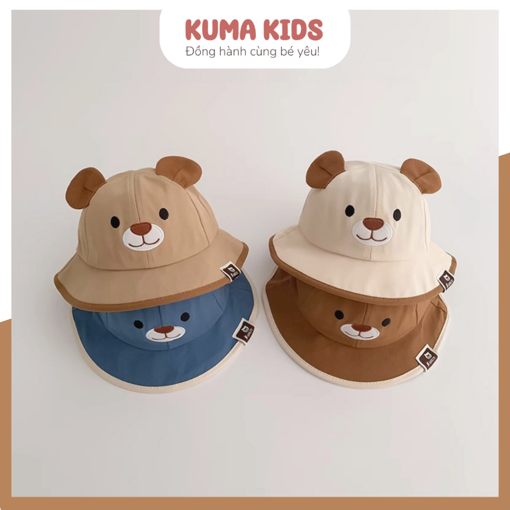 Mũ chống nắng cho bé gái bé trai bucket hình gấu Kuma Kids, nón vành ...