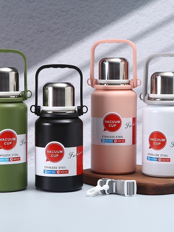 Bình Giữ Nhiệt Cao Cấp 900ml/1200ml Inox 316, Có Nắp Uống & Dây Đeo Nhỏ Gọn, Quai Xách Chắc Chắn ...