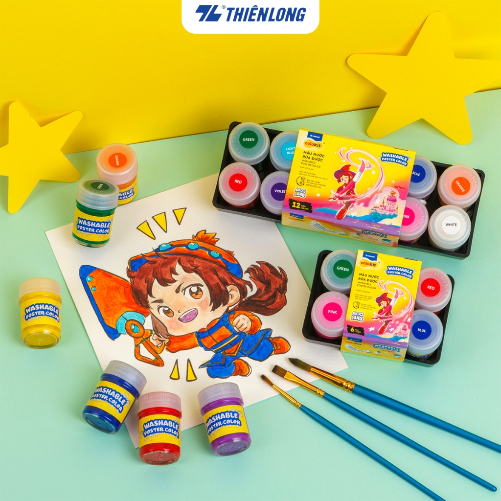 Hộp 6/12 màu nước rửa được - Washable Poster Color Thiên Long Colokit ...