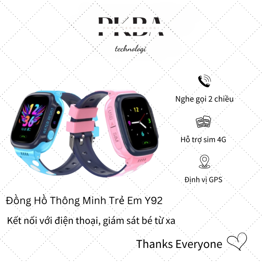 Đồng Hồ Thông Minh Trẻ Em Y92 PKBA Lắp Sim Định Vị Cảm Ứng Chống Nước Nghe Gọi 2 Chiều Có Tiếng ...