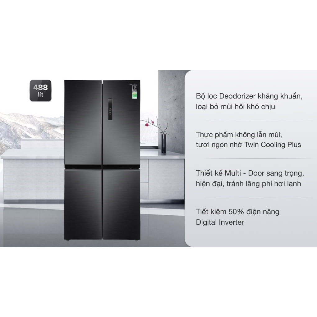 Tủ lạnh 4 cánh Samsung RF48A4000B4/SV 488L | Tủ lạnh Samsung Inverter ...