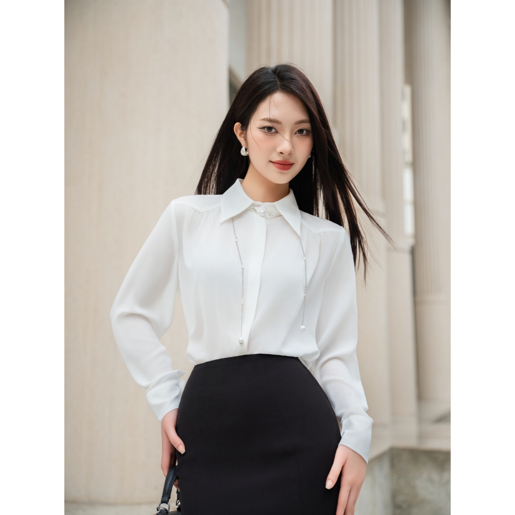 Áo Sơ Mi Cổ Đức Nhún Vai Thời Trang Thanh Lịch by LEMIA Design - 24A072 ...