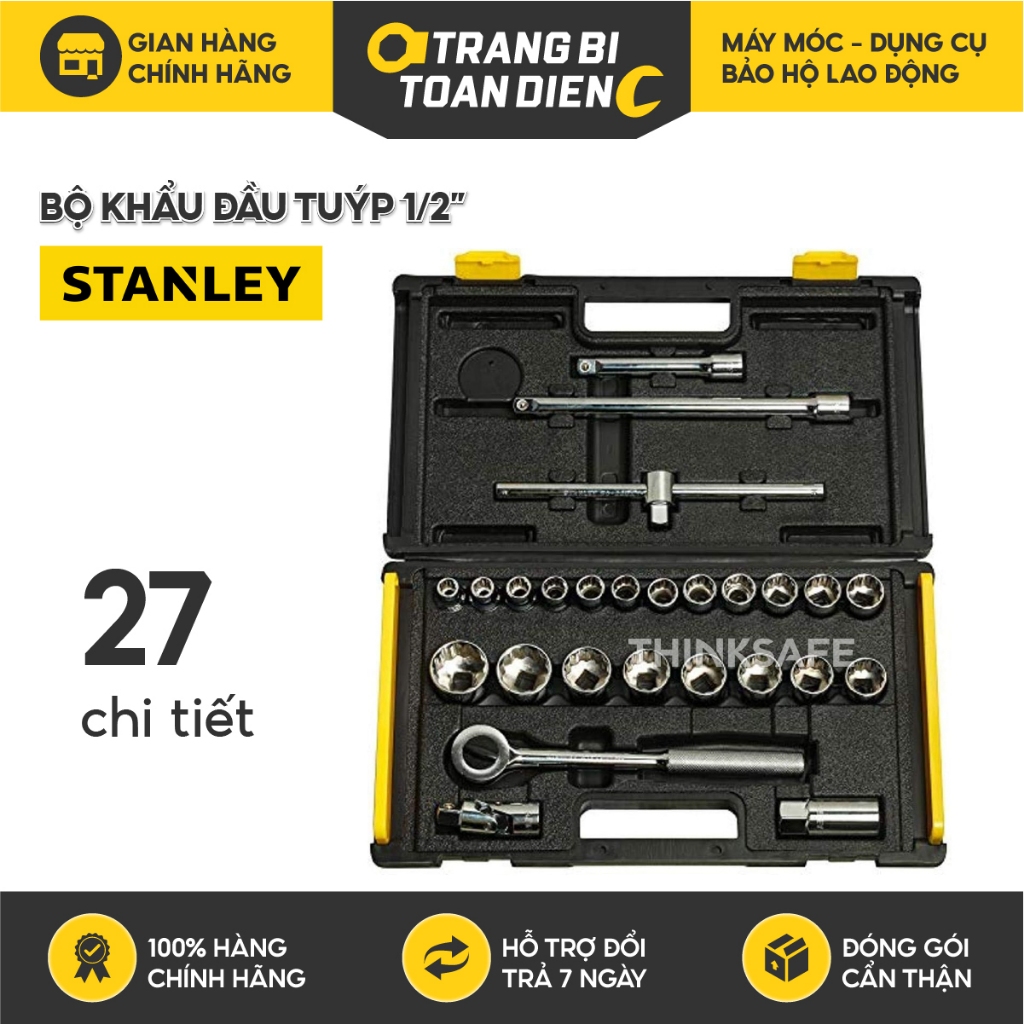 Bộ tuýp 1/2 inch 27 chi tiết Stanley 86-477, 12 cạnh, cứng cáp, giúp mở bulong và đai ốc chính ...