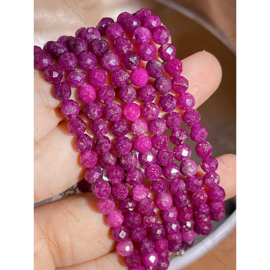 Vòng tay đá Ruby tự nhiên cắt giác, chấu bạc S925 biểu tượng dũng cảm năng lượng đam mê, sức ...