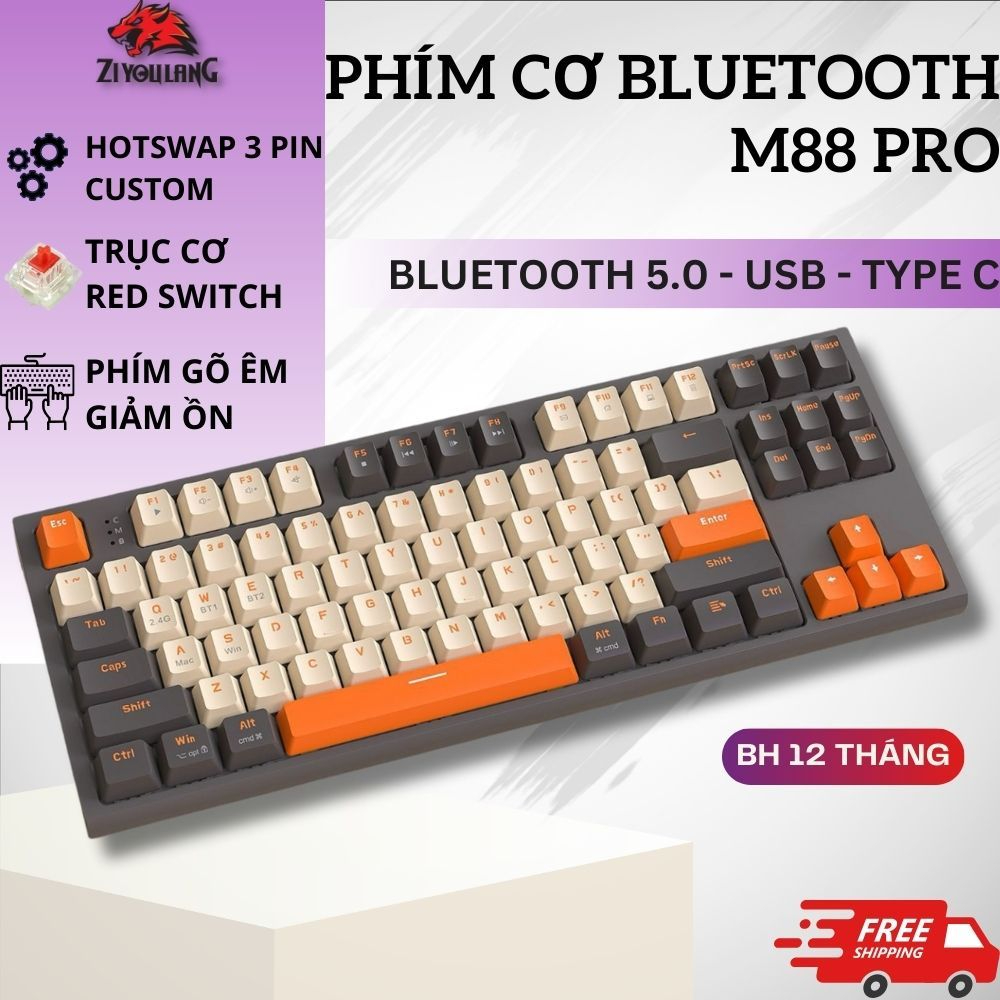 Bàn Phím Cơ Gaming Không Dây ZiyouLang M88 Pro Trục Cơ Gõ Êm Giảm Ồn Hotswap Kết Nối Pc Lap ...