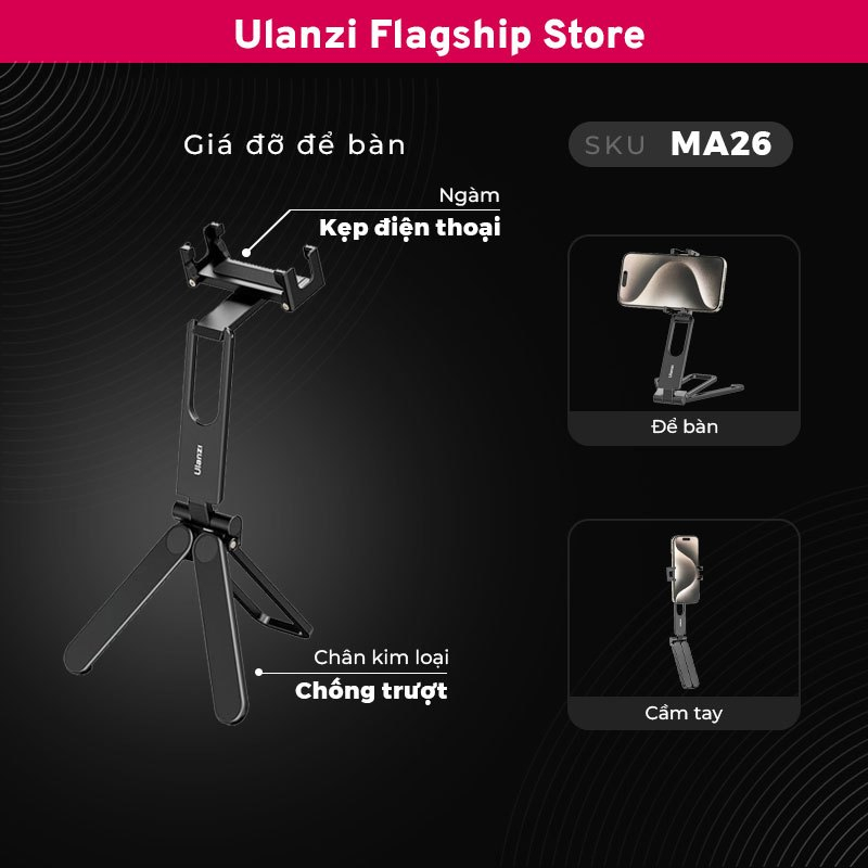 Ulanzi MA26 Chân tripod mini bỏ túi chất liệu full hợp kim nhôm chính ...