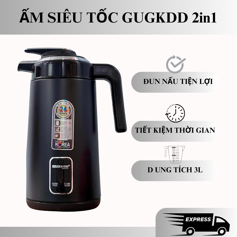 Ấm đun siêu tốc GUGKDD 2in1, ấm đun nước kèm bình giữ nhiệt, dung tích ...