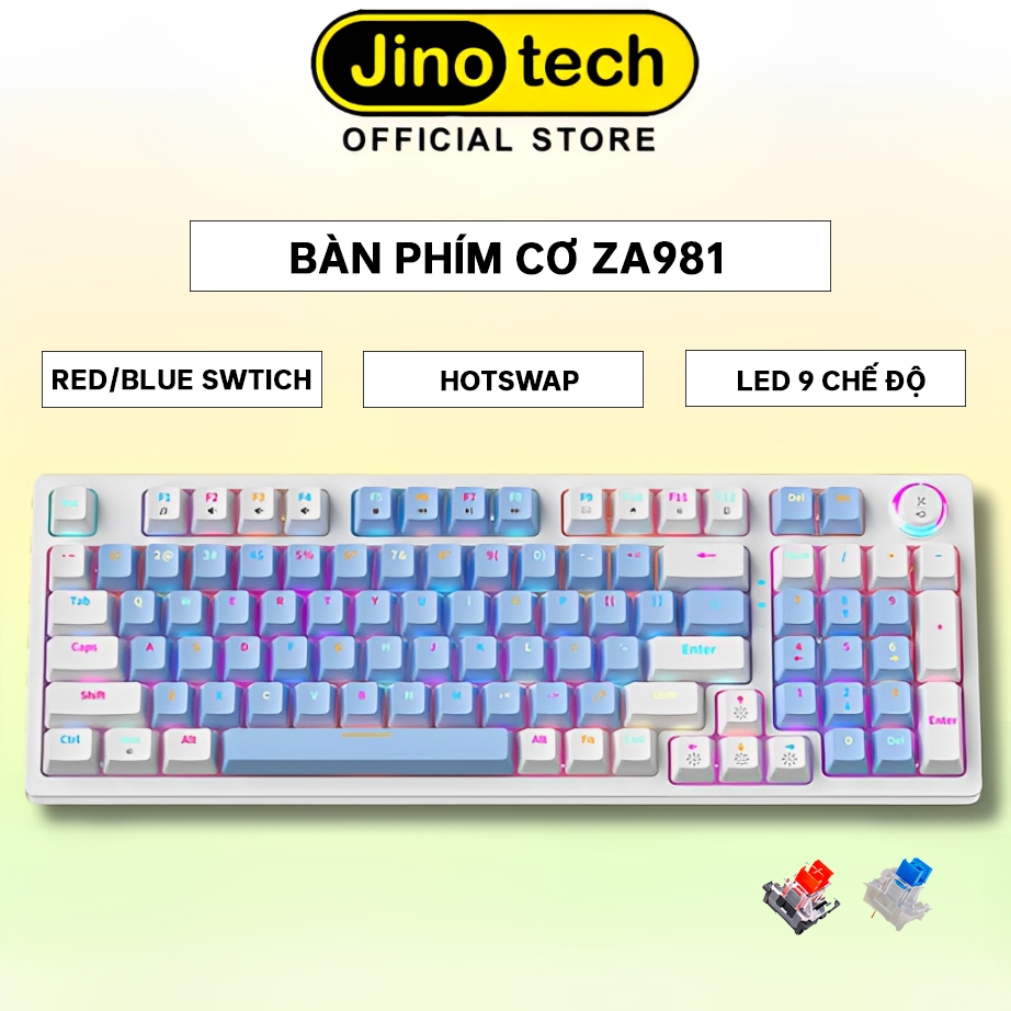 Bàn phím cơ JINOTECH ZA981 98 Key - Hotswap - Blue/Red Swtich - Có nút điều chỉnh độ sáng - LED ...