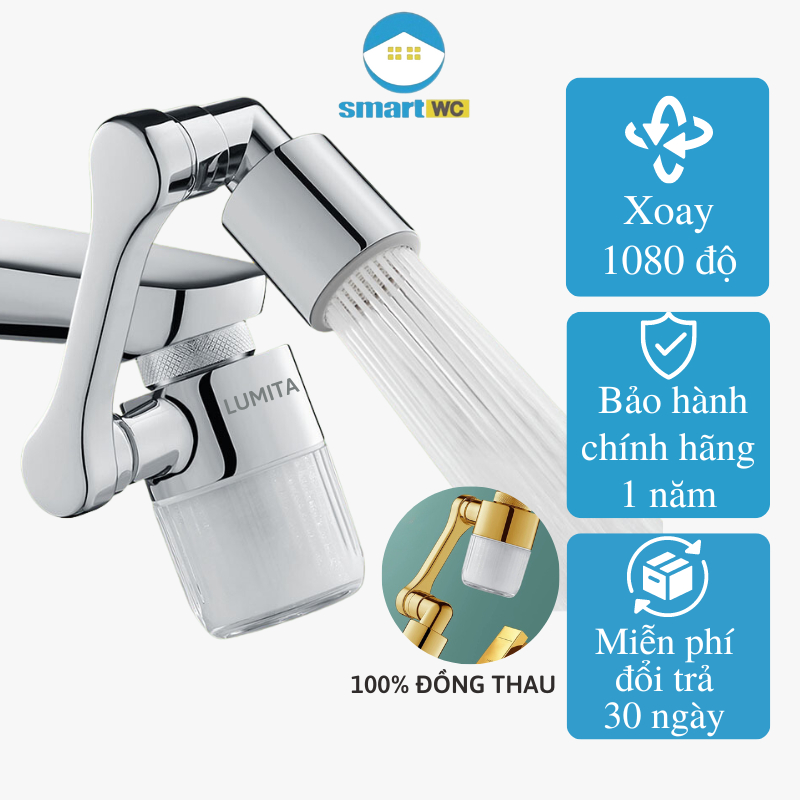Đầu lọc nước tại vòi bồn rửa mặt Lumita, xoay 3 chiều 1080 độ - tăng áp ...