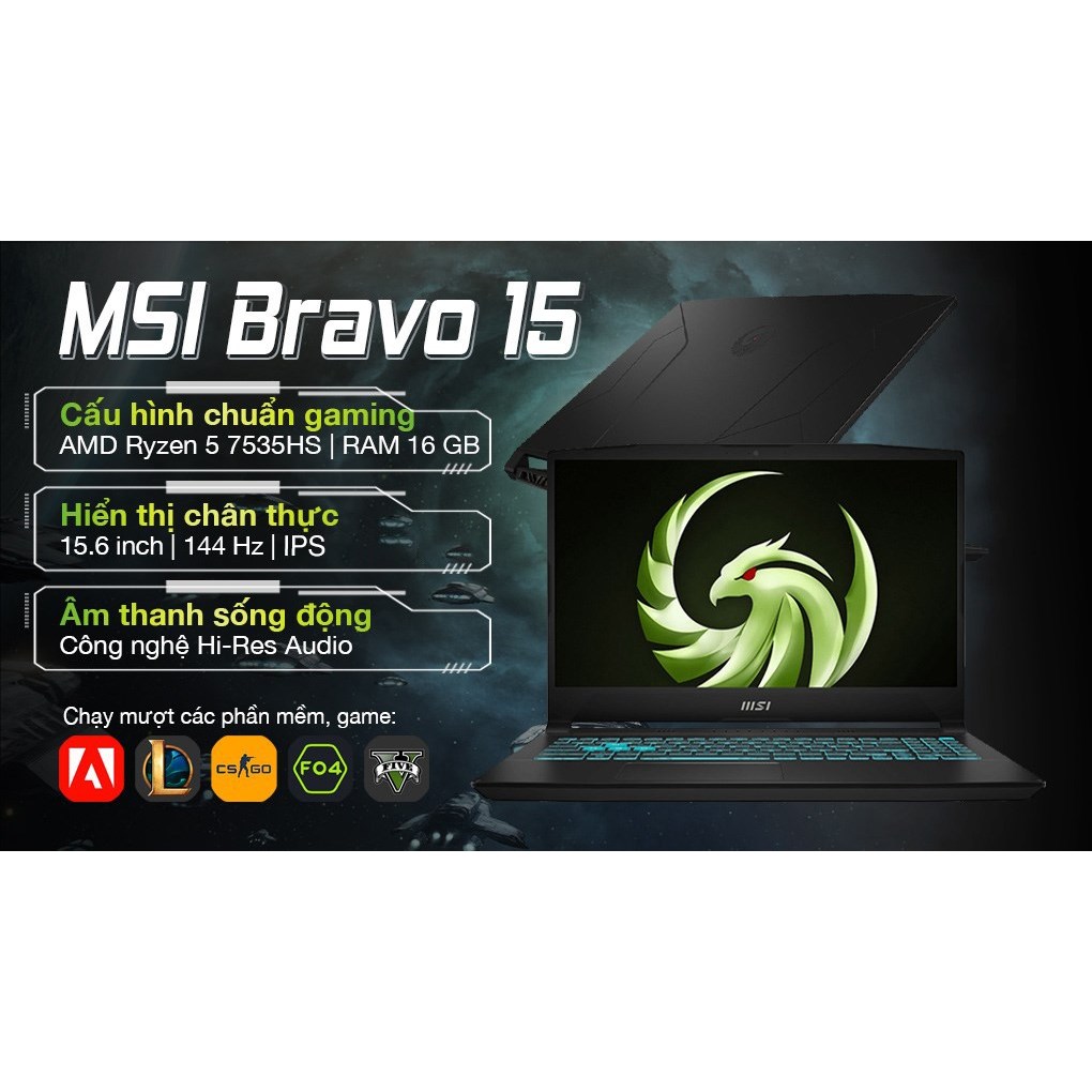 Laptop MSI Gaming Bravo 15 B7ED R5 7535HS/16GB/512GB/4GB RX6550M/144Hz ...
