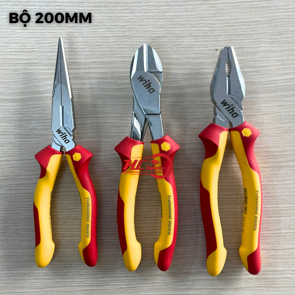 Combo 3 kìm Wiha cán cách điện 1000v chính hãng dài 200mm (26727 +26711 ...
