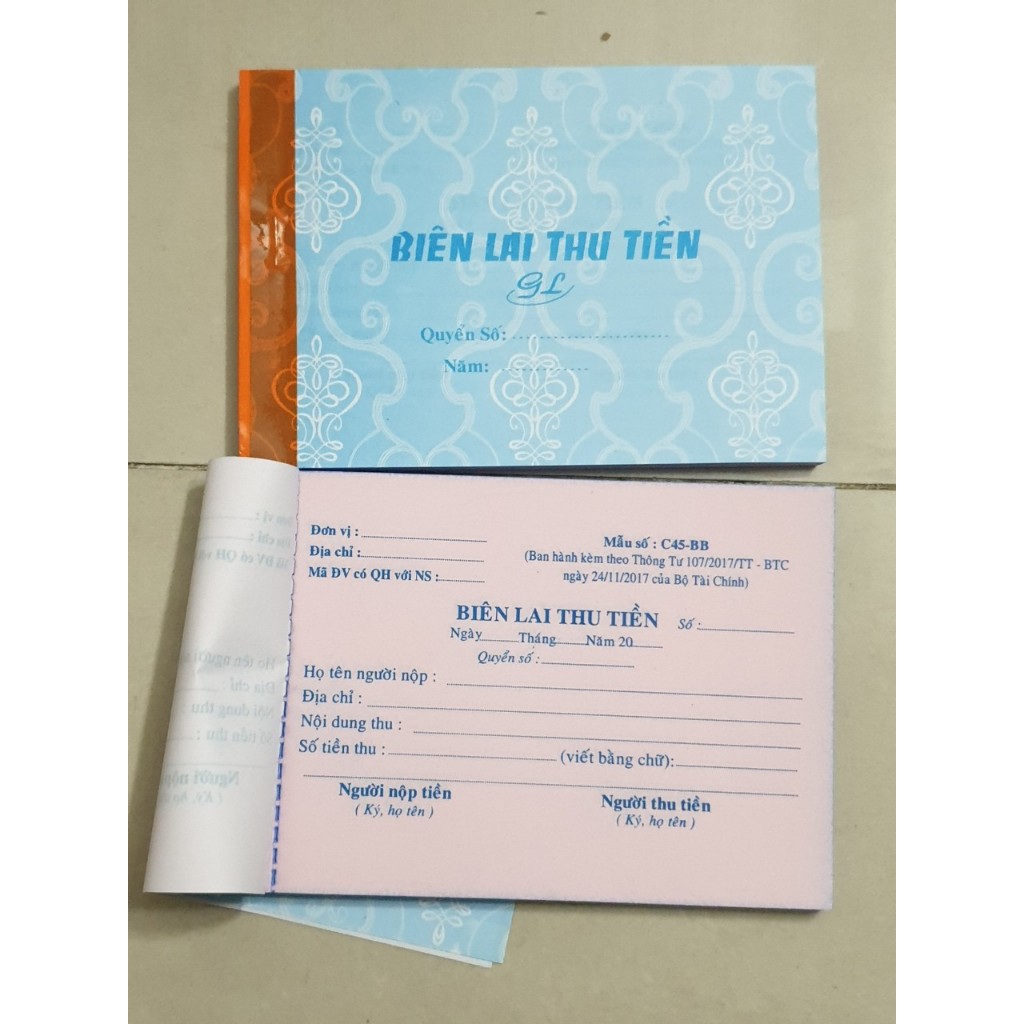 Biên lai thu tiền 2 liên 100 tờ, biên lai 2 liên kích thước 10.5x15cm ...
