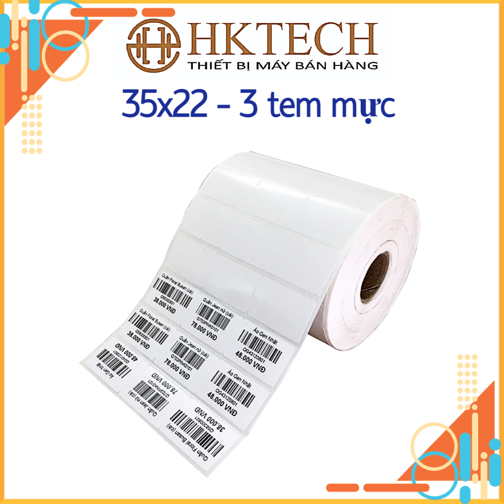 Giấy in Mã Vạch 35x22 mm Loại 3 Tem 1 Hàng - 3 Tem KHÔNG In Nhiệt, Dùng ...