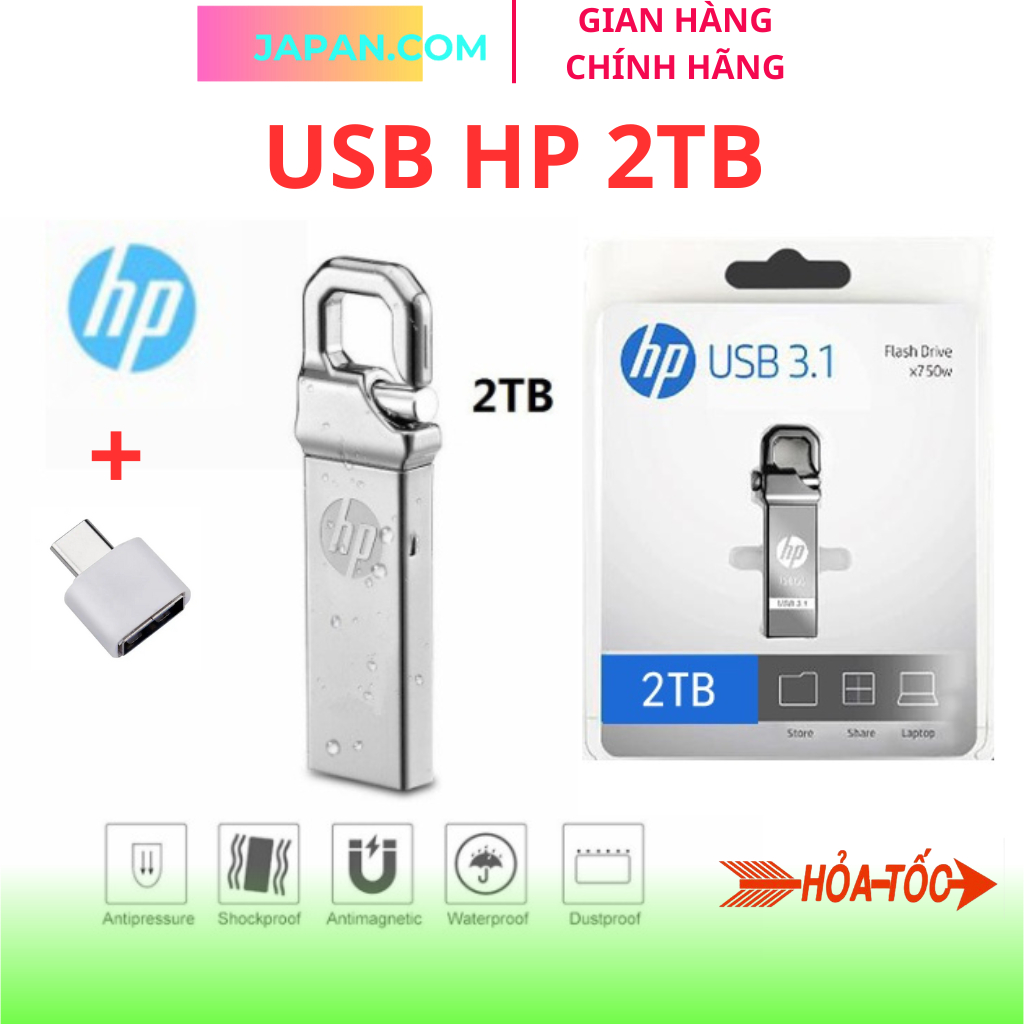 USB 2TB HP thiết kế nhỏ gọn vỏ inox , USB HP chống nước , USB 3.0 tốc ...