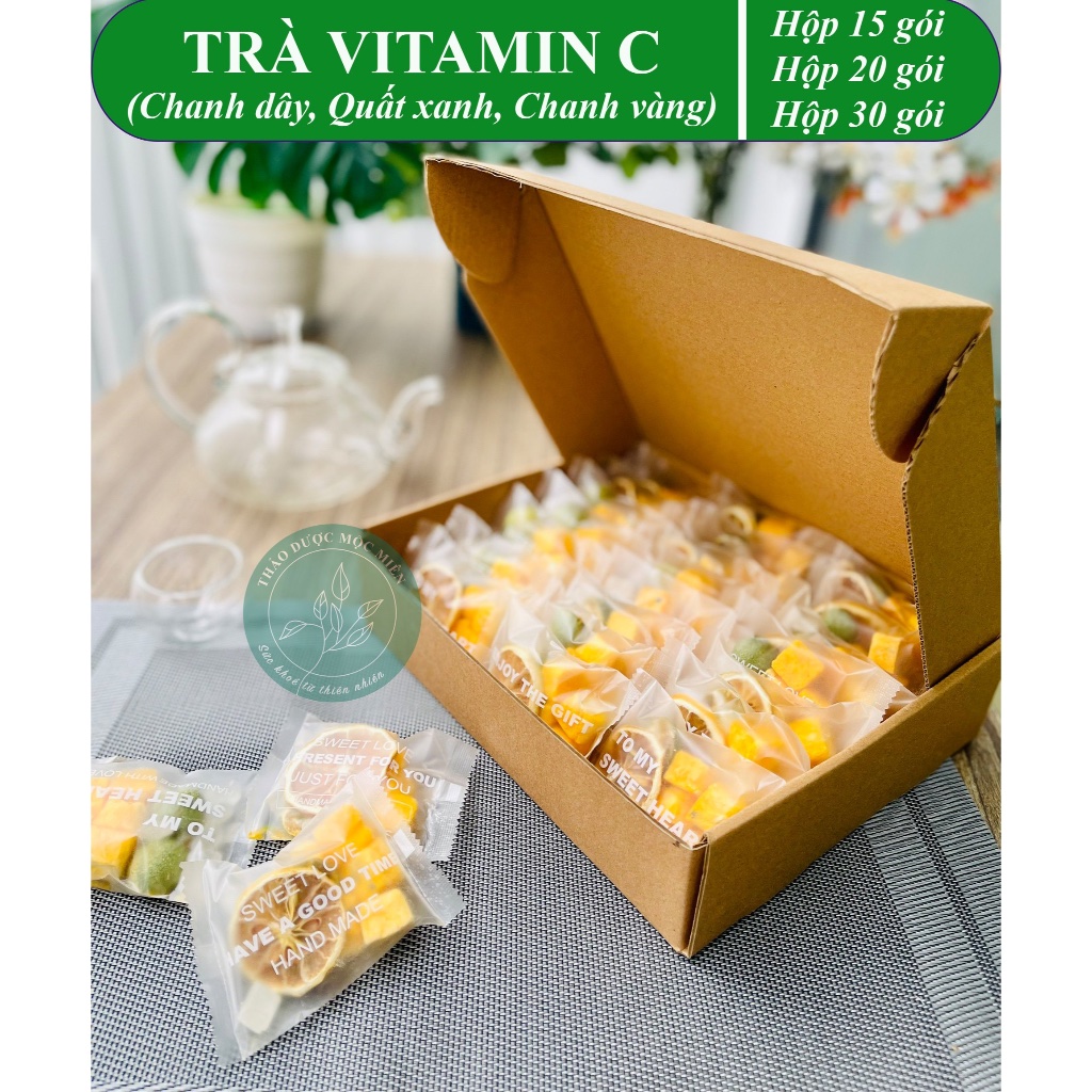 Hộp 15,20,30 gói Trà Vitamin C chứa Viên chanh dây, Quất xanh, Chanh vàng giúp detox, giảm cân ...