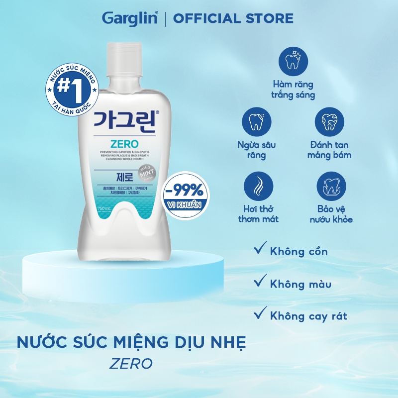 Nước súc miệng ngăn ngừa mảng bám Garglin Zero không cồn chai 750ml | Shopee Việt Nam