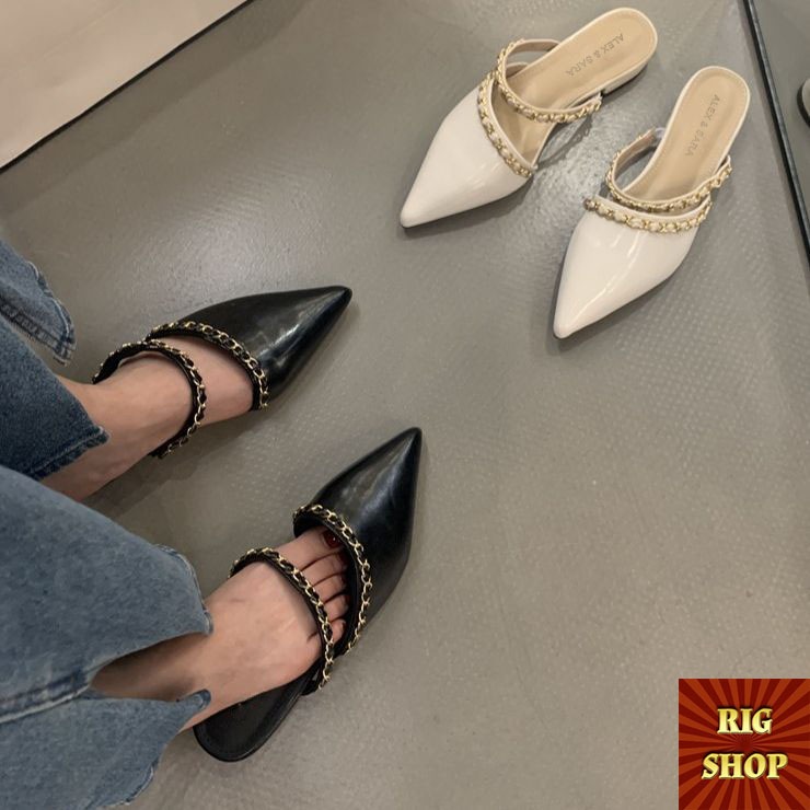 [FORM NHỎ - TĂNG 1 SIZE] GIÀY CAO GÓT 4CM MŨI NHỌN PHỐI QUAI XÍCH ĐẾ ...