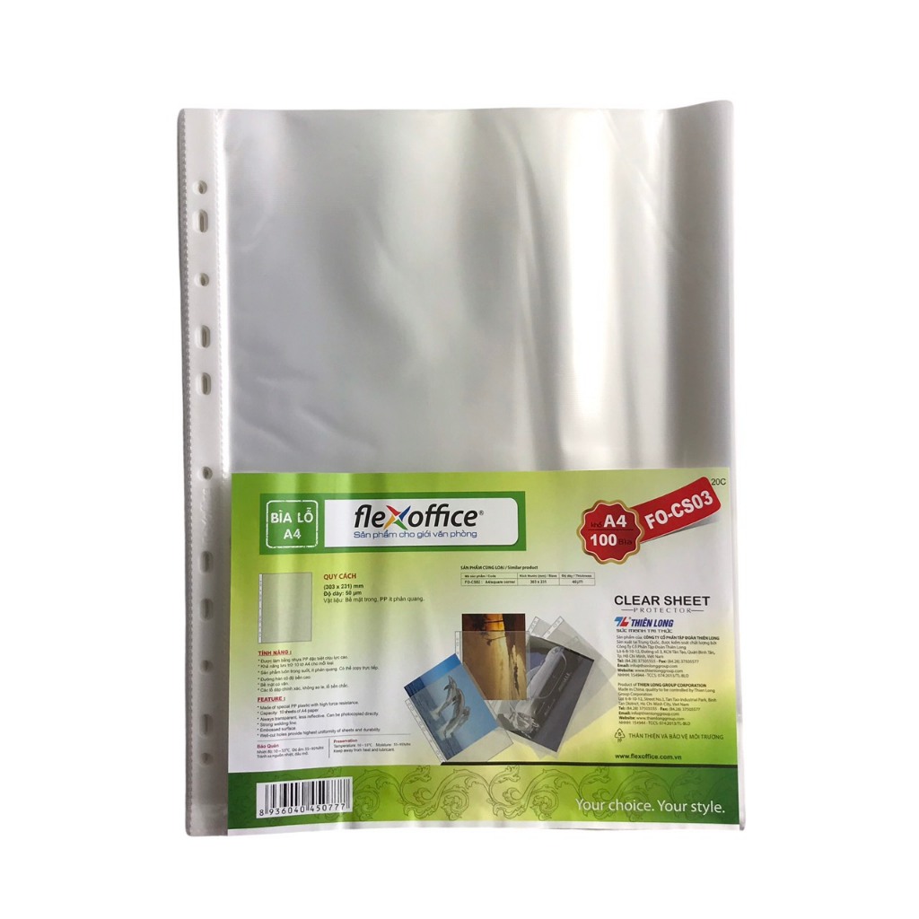 Bìa lỗ TL Flexoffice FO-CS03 600gr 100 tờ A4 (100) | Shopee Việt Nam