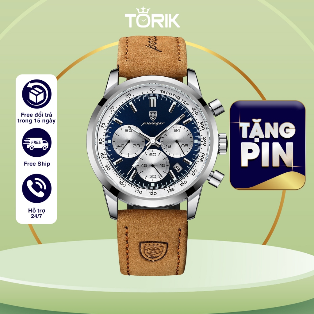 Đồng hồ POEDAGAR P921 luxury 5 máy 6 kim chạy full có dạ quang chống nước dây da dê cao cấp Nam ...