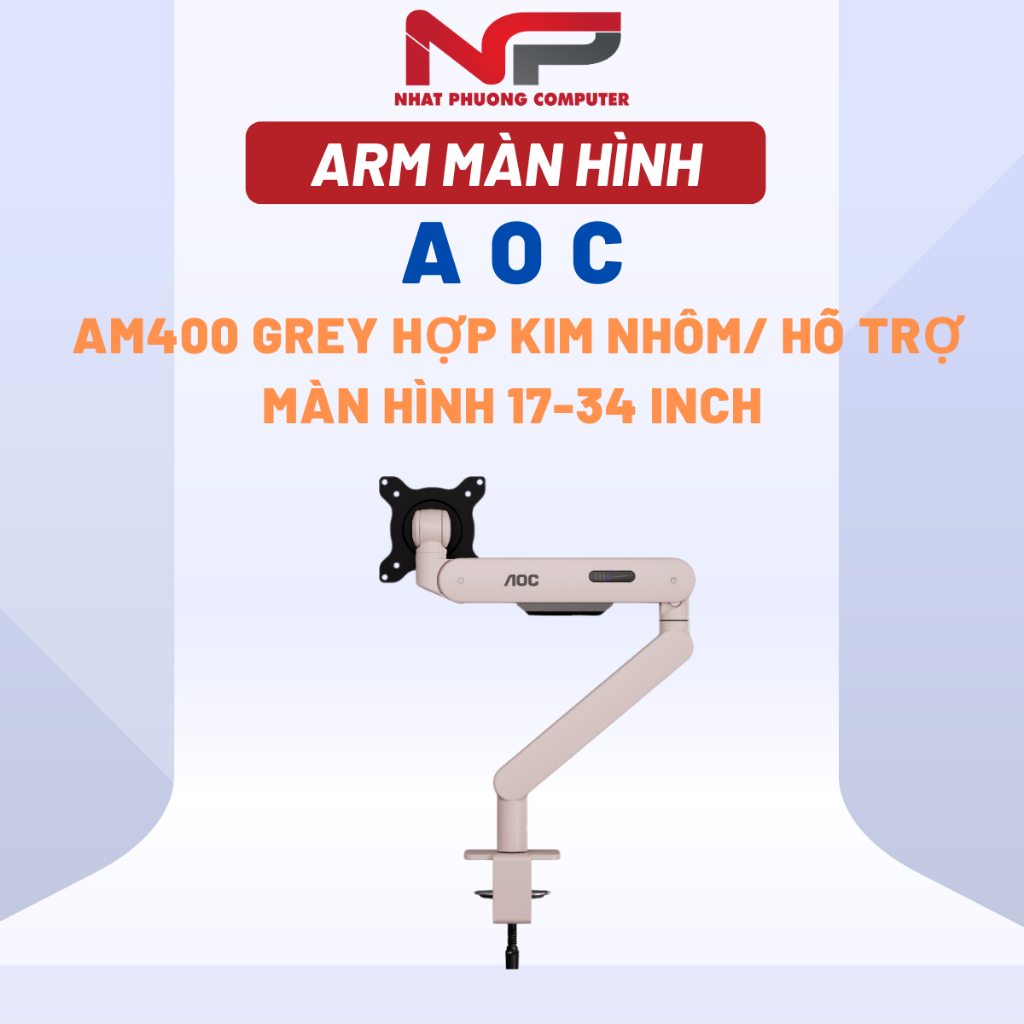 ARM Giá treo màn hình máy tính AOC – AM400 Grey Hợp kim nhôm/ Hỗ trợ màn hình 17-34 inch (Hàng ...