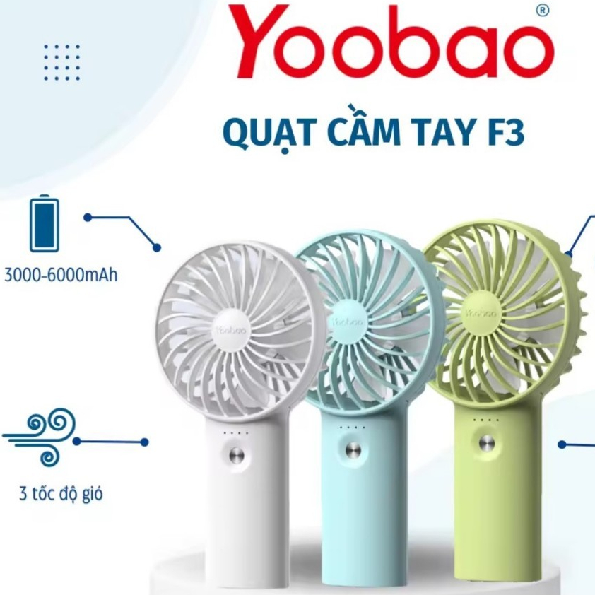 Quạt mini Yoobao cầm tay mã F3 dung lượng 3000mah- 6000mAh- 4 tốc độ ...