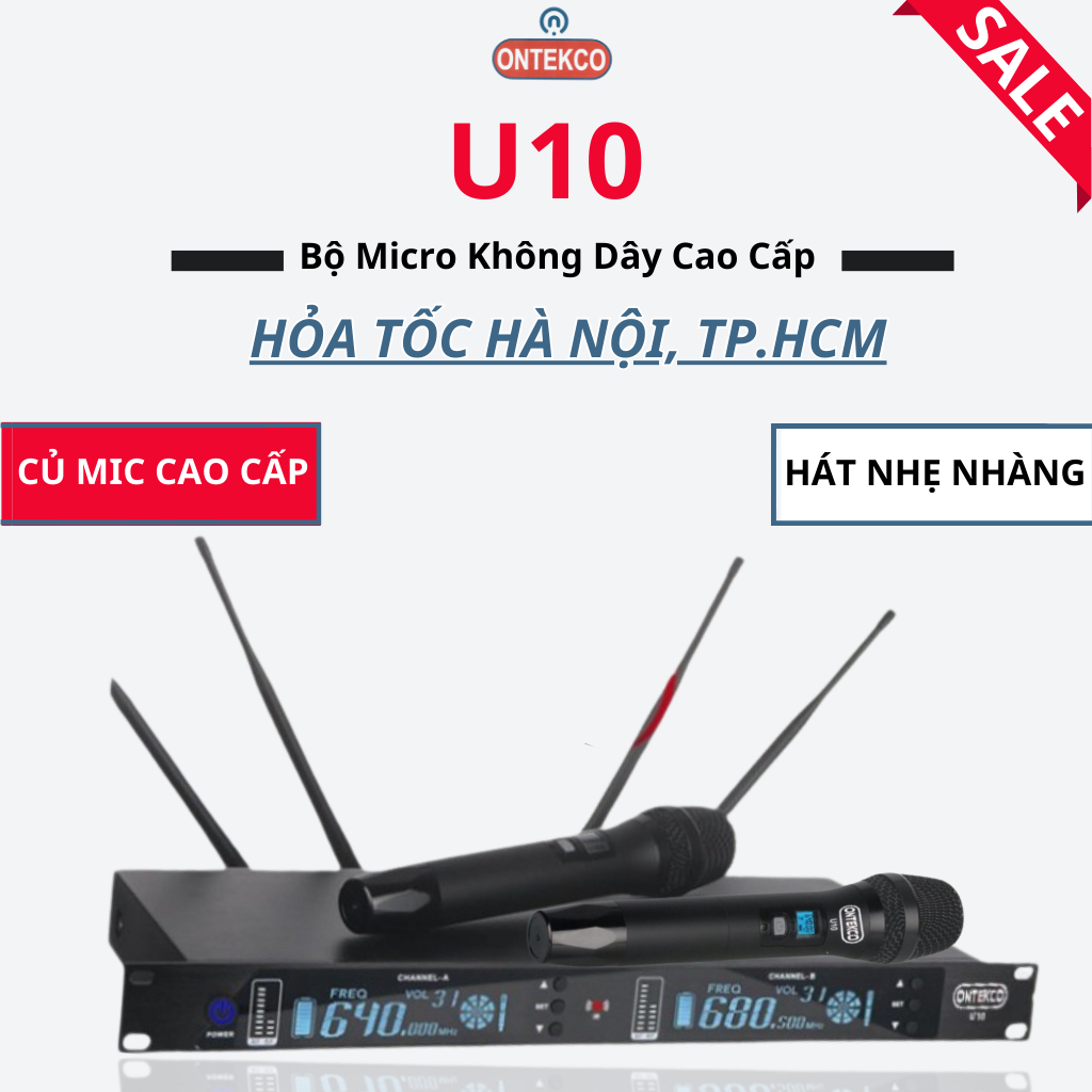 Micro karaoke không dây ONTEKCO U10/U9/MF334 chất liệu kim loại, mic chống hú rít - Ontek Sài ...