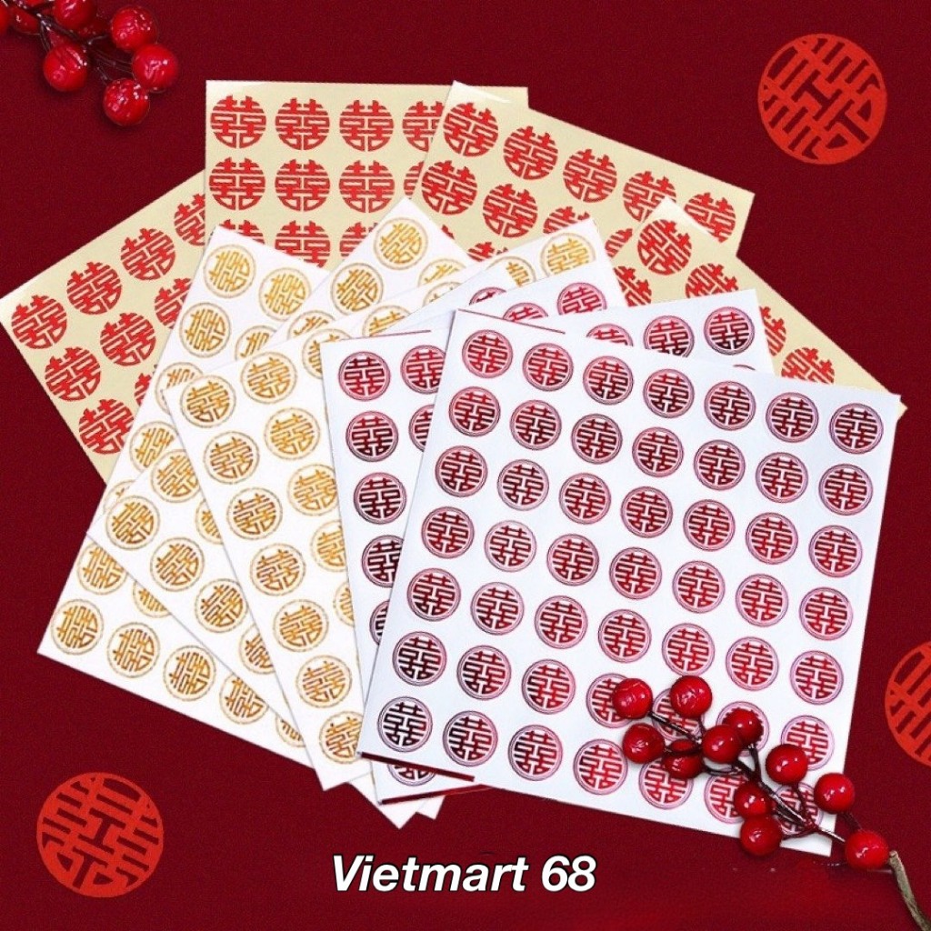 Chữ Song Hỷ Dán Trầu Cau, Trái Cây, Tem Dán Chữ Song Hỷ Trang Trí Đám ...