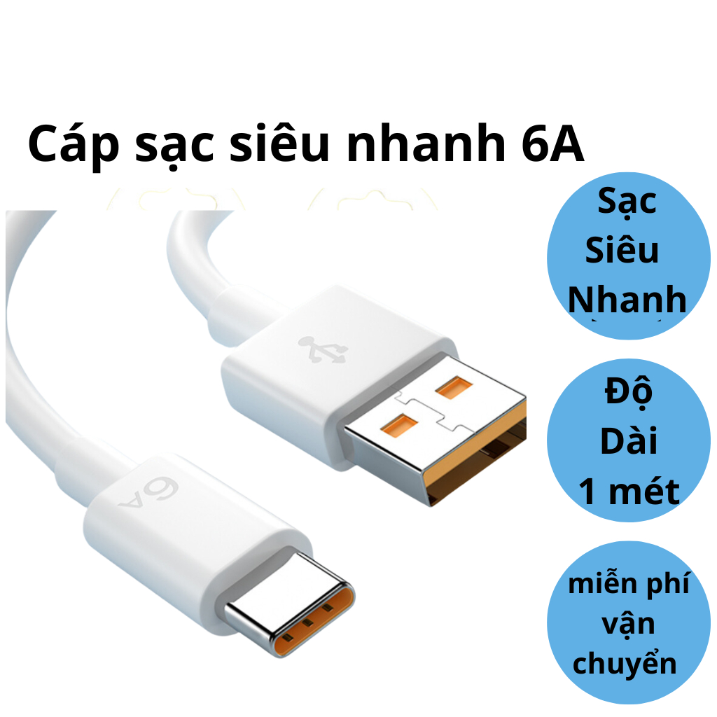 Dây sạc nhanh 6A cáp sạc type C 6A sạc nhanh type c 66W thích hợp sạc siêu nhanh cho các dòng ...