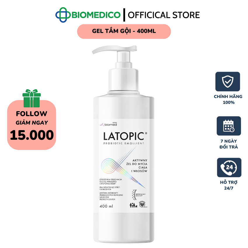 Gel tắm gội LATOPIC PROBIOTIC EMOLLIENT Active Body and Hair Wash Gel ...