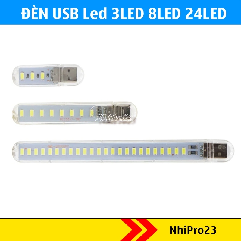 Đèn led USB siêu sáng 3 led 8 led 24 led sáng trắng dùng với sạc dự phòng sạc điện thoại đèn ...