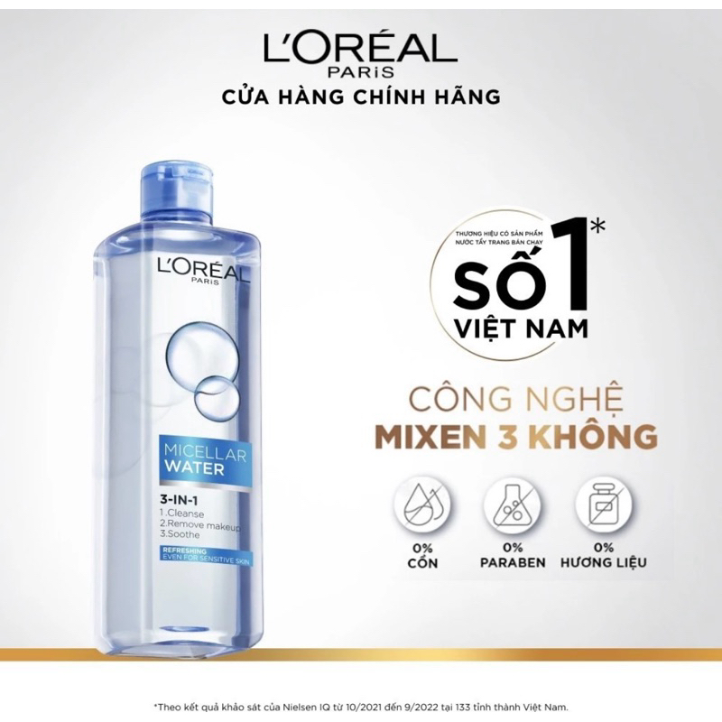 Nước Tẩy Trang Làm Sạch Sâu 3in1 L’Oreal Paris Micellar Water Xanh Nhạt 400ML | Shopee Việt Nam