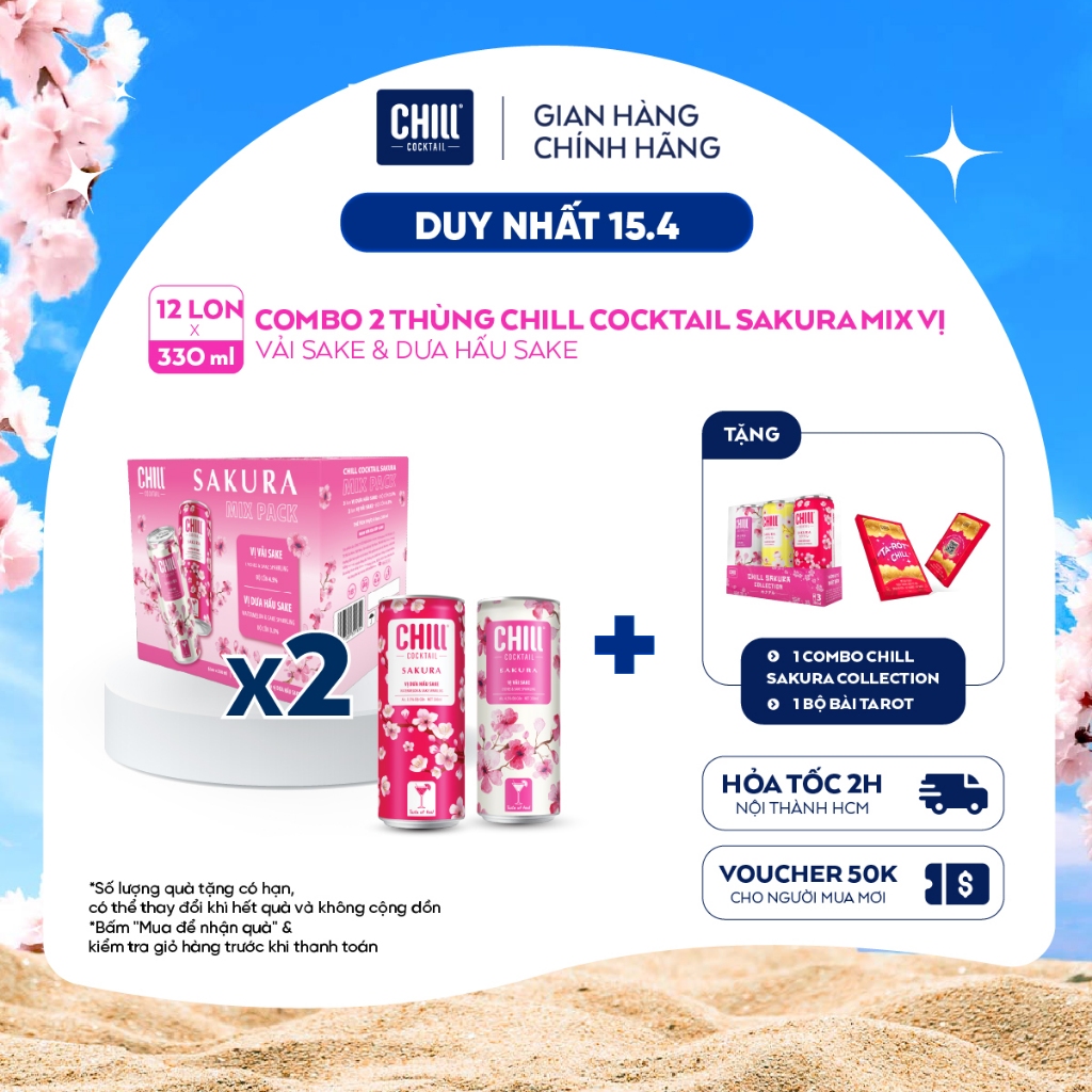 Combo 2 Thùng 6 lon Chill Cocktail Sakura mix vị Vải Sake & Dưa Hấu ...