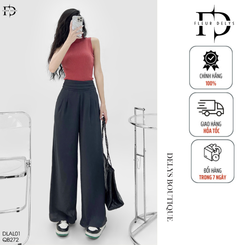 Quần vải ống suông nữ Delys QB272 cạp cao xếp ly | Shopee Việt Nam