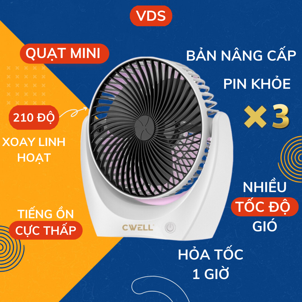 Quạt tích điện mini cầm tay để bàn CWELL động cơ không chổi than, không ...