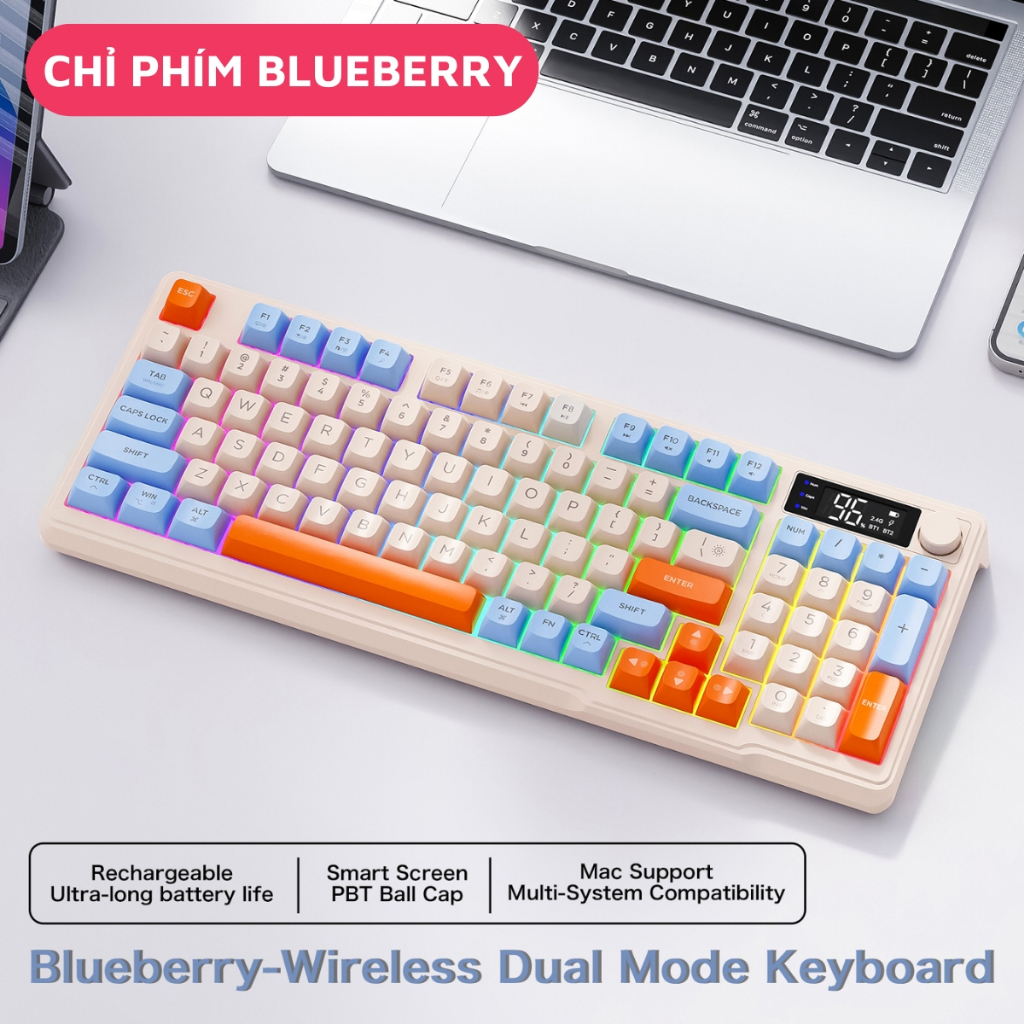 Bàn Phím Gaming Không Dây Bluetooth Ziyou M96 Có LED 2 Chế Độ Kết Nối Cho Máy Tính, Laptop Tích ...