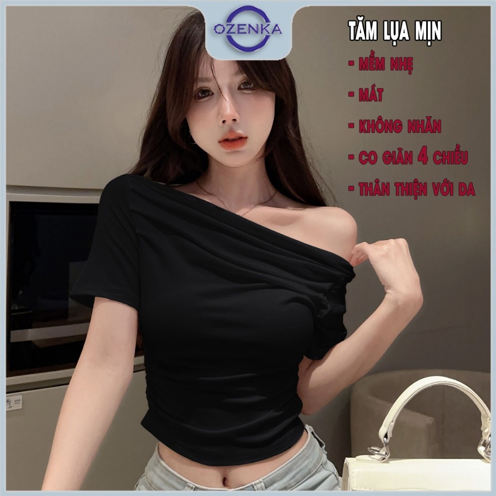 Áo croptop trễ vai gợi cảm xinh sang chảnh trắng đen chất cotton siêu xinh , áo crt kiểu hở vai ...